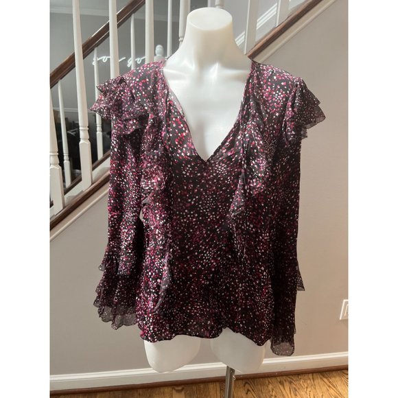 Parker | Tops | Nwt Parker Scatters Dot Print Silk V Neck Ruffle Top ...